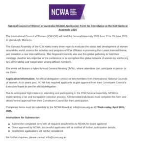 NCWA Application Form for Attendance at the ICW General Assembly 2025
