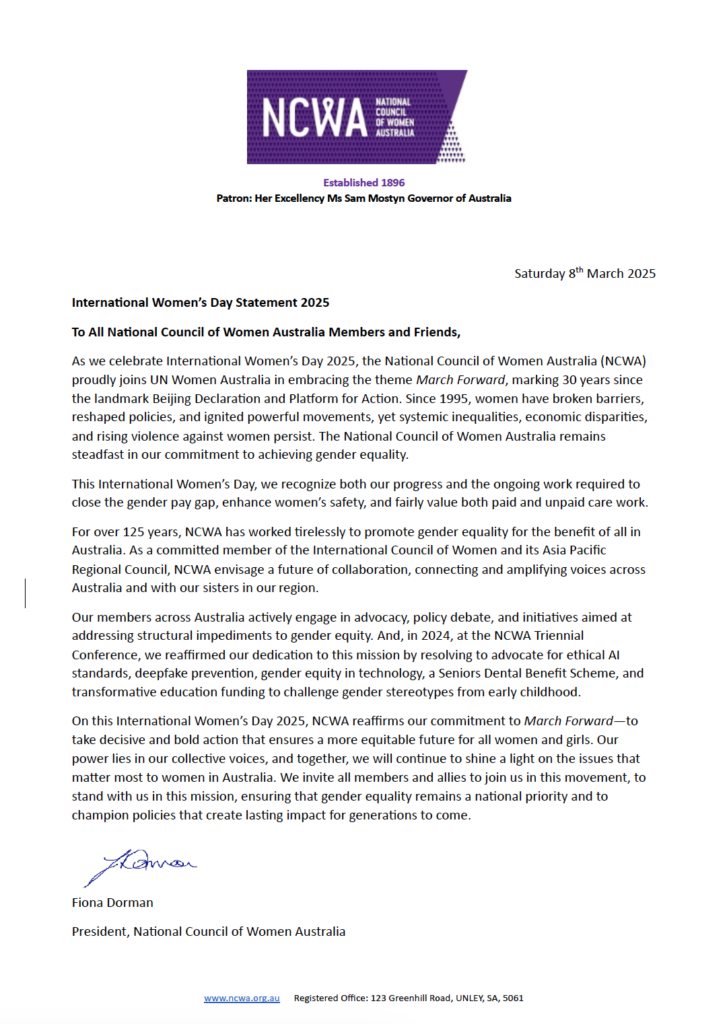 NCWA Statement IWD 2025 March Forward